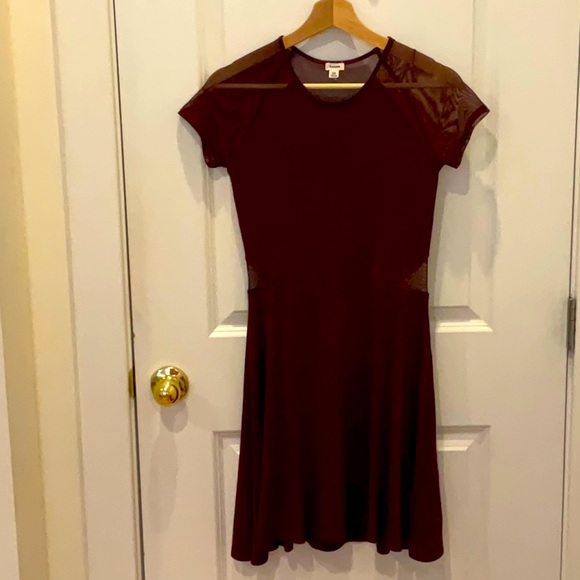 Garage | Dresses | Garage Maroon Dress With Flattering Mesh Cut Outs ...